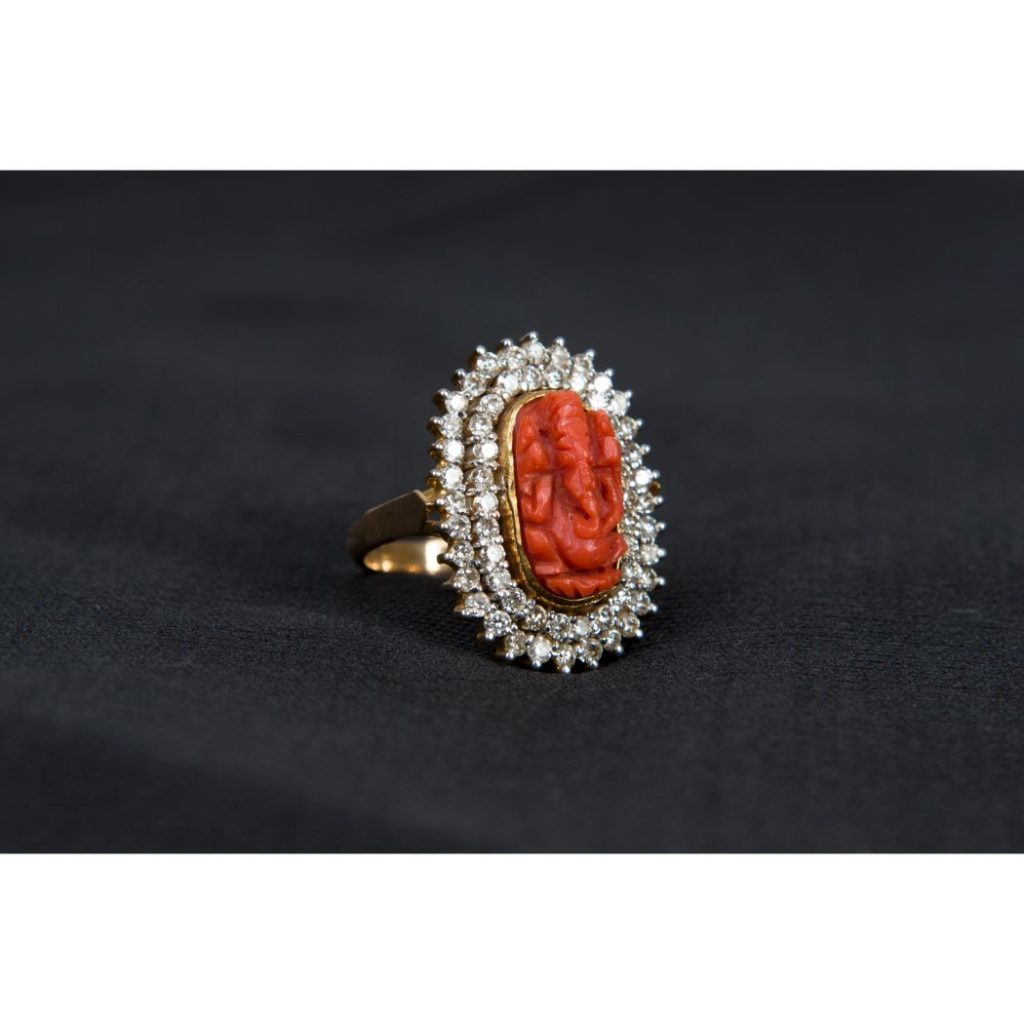 Double Line Diamond Ganesh Muga Ring – WinBiz